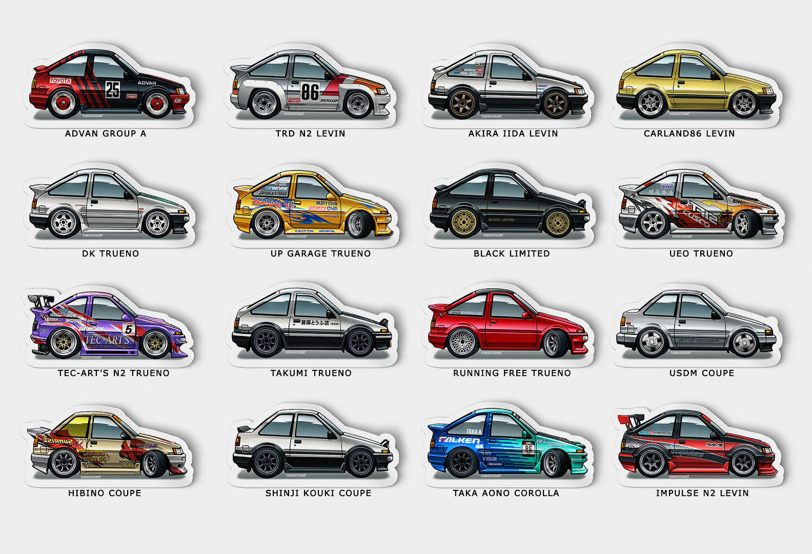 AE86 Past & Present Collection Vinyl Stickers FULL SET [16 PCS ...